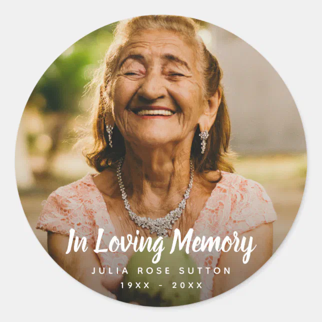 Custom Photo Memorial Tribute Funeral Death Classic Round Sticker | Zazzle