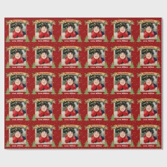 Custom Photo Merry Christmas Holiday Red Wrapping Paper | Zazzle
