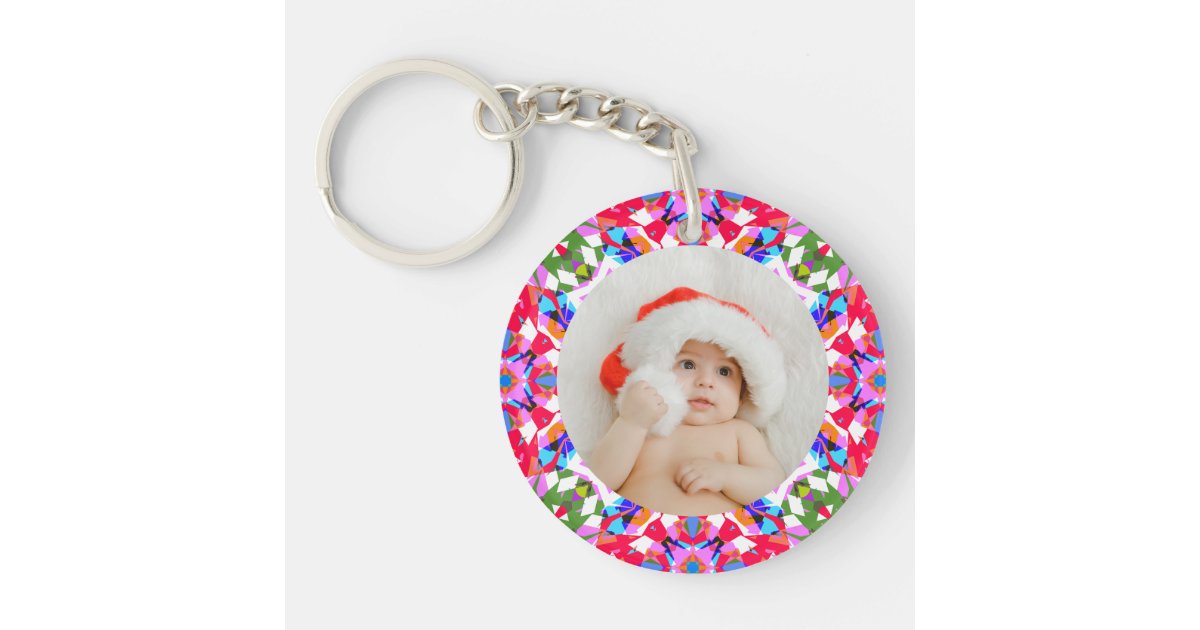 Custom Photo Merry Christmas Modern Colorful Keychain | Zazzle