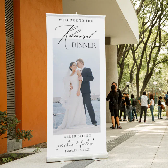 Custom Photo Minimal Rehearsal Dinner Welcome Retractable Banner | Zazzle