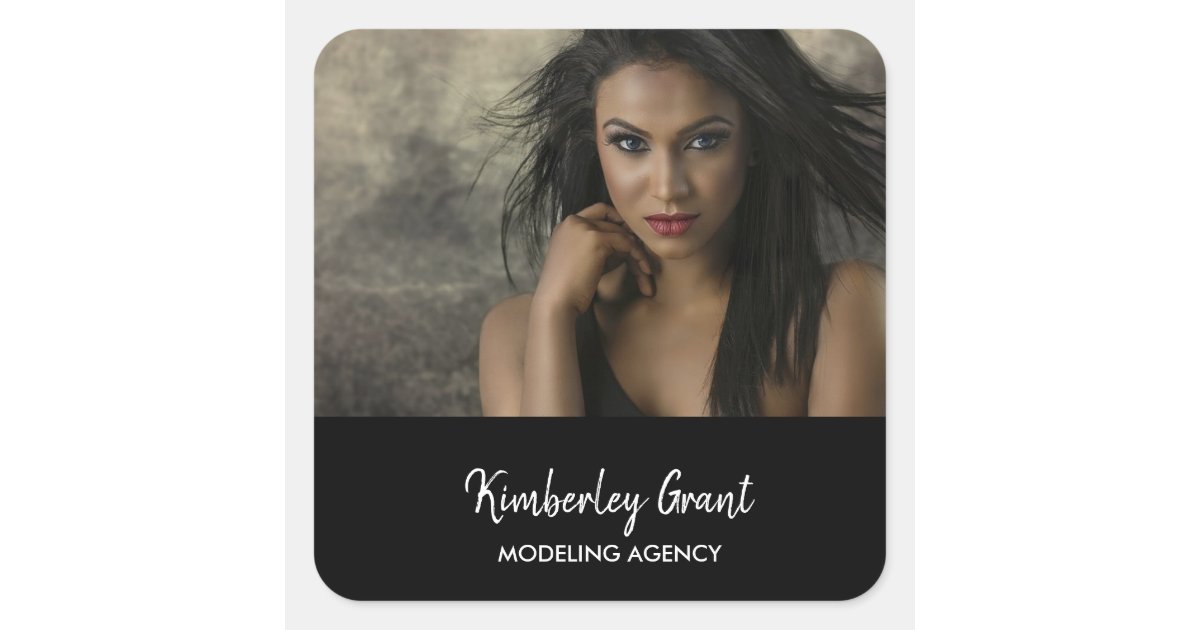 Custom photo modeling black square sticker | Zazzle