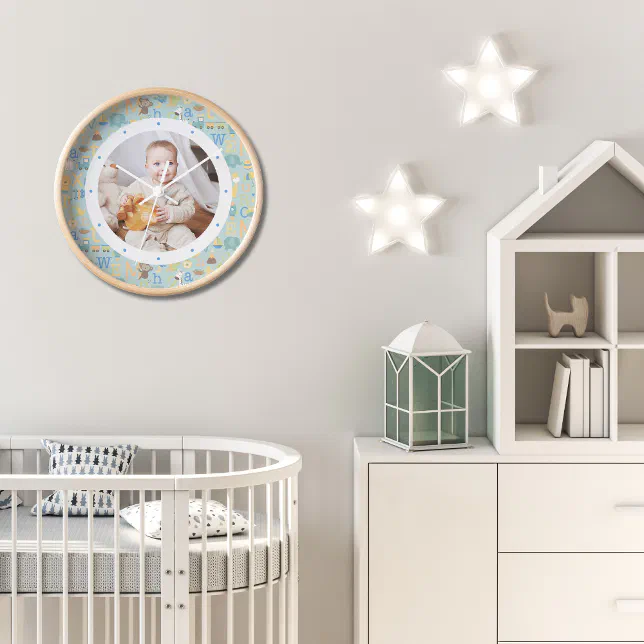 Custom Photo Modern Baby Boy Personalized Nursery Clock | Zazzle