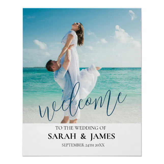 Custom Photo Modern Beach Wedding Welcome Sign | Zazzle