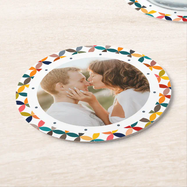 Custom Photo Modern Colorful Personalized Round Paper Coaster | Zazzle