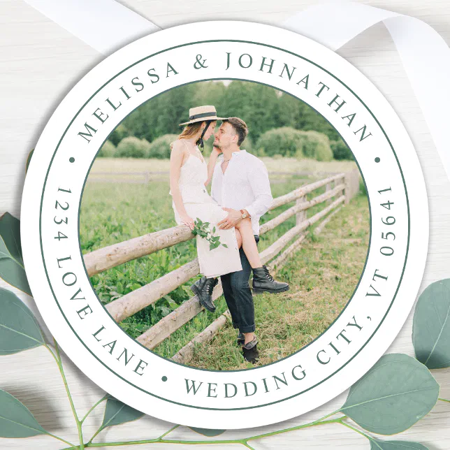 Custom Photo Modern Elegant Return Address Classic Round Sticker | Zazzle