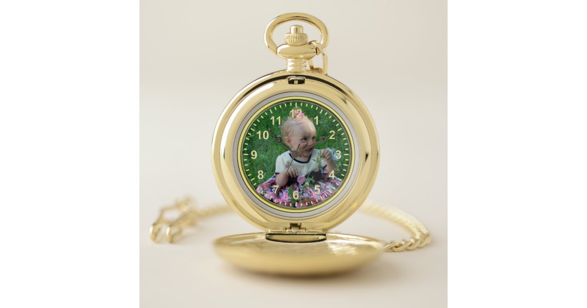 Custom Photo Modern Gold Clock Face Pocket Watch | Zazzle