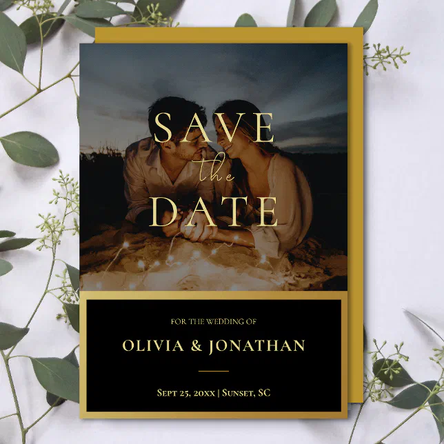 custom Photo Modern Gold Save the Date Invitation | Zazzle