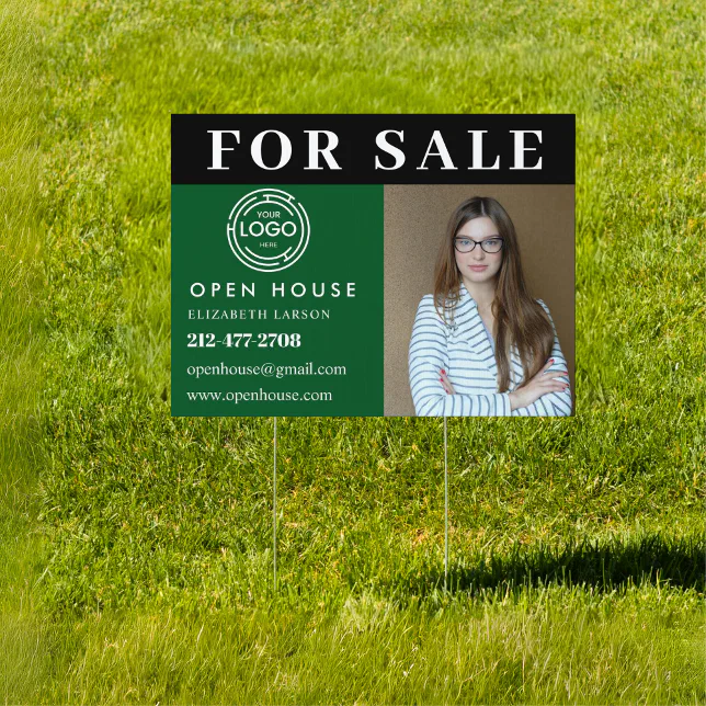 Custom Photo Modern Marketing Real Estate Green Sign | Zazzle