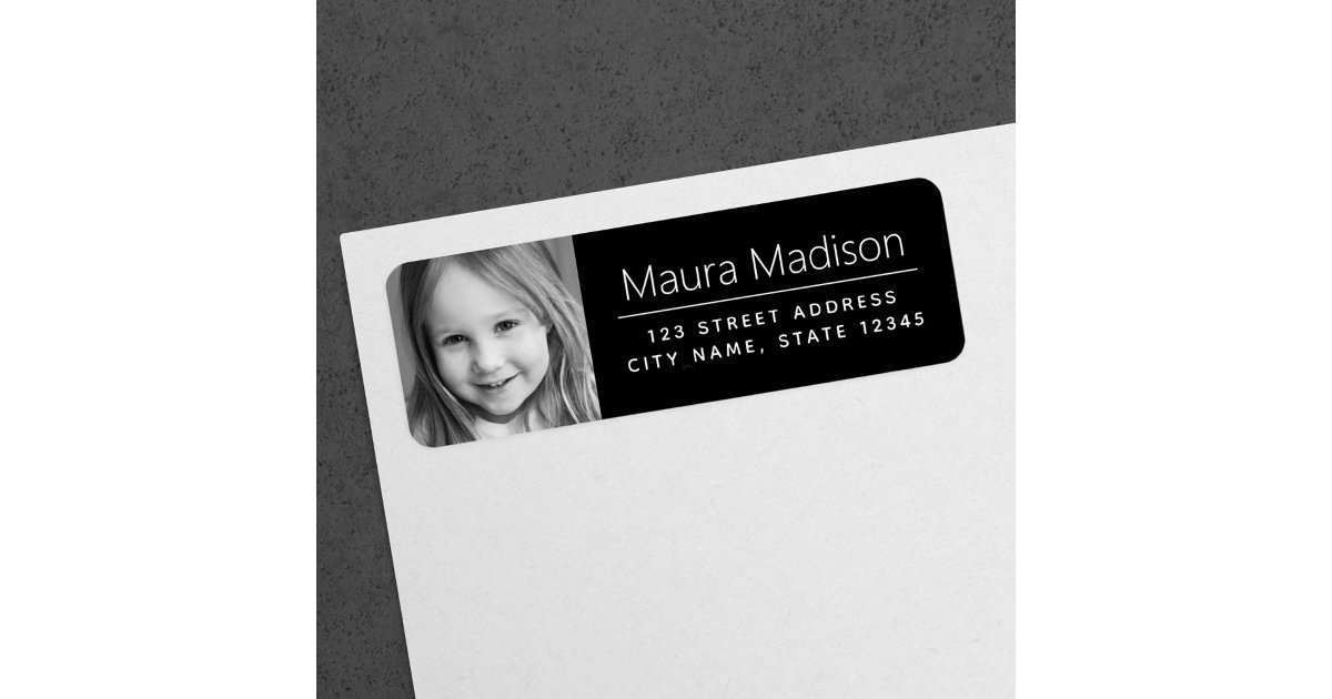 Custom photo modern minimal black return address label | Zazzle