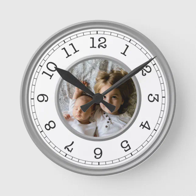Custom Photo Modern Minimalist Round Clock | Zazzle