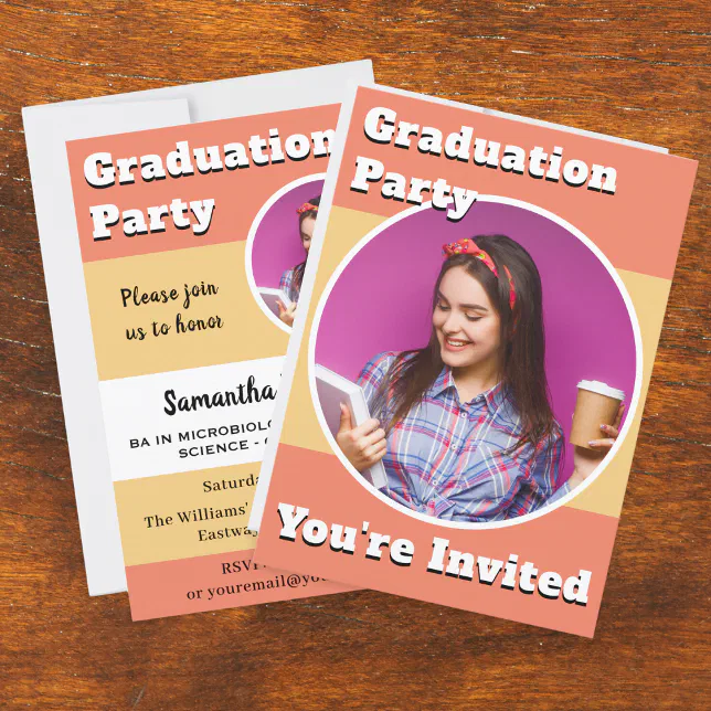 Custom Photo Modern Peach Graduation Party Invitation | Zazzle