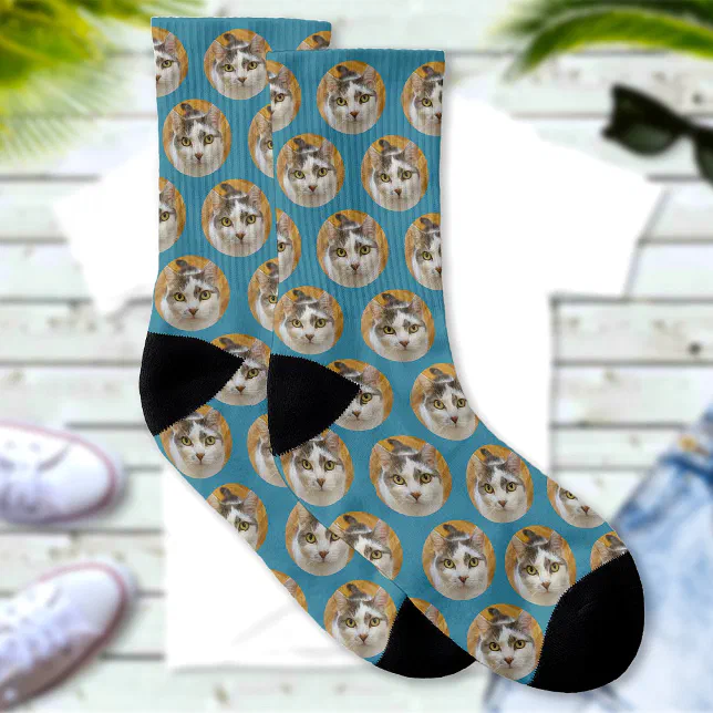 Custom Photo Modern Personalized Teal Blue Socks | Zazzle