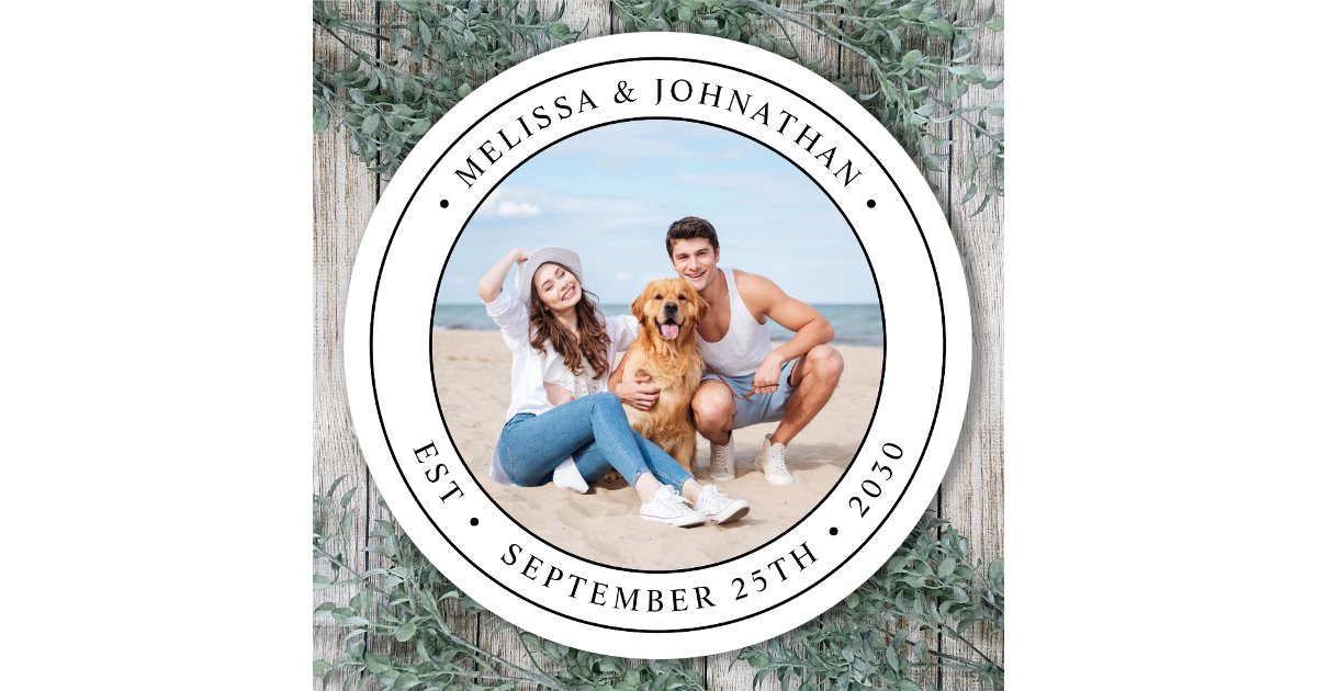 Custom Photo Modern Wedding Classic Round Sticker | Zazzle