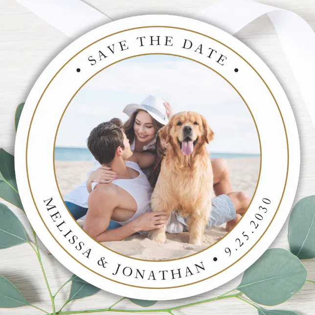 Custom Photo Modern Wedding Save The Date Classic Round Sticker | Zazzle