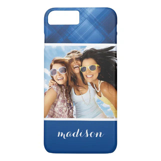 Custom Photo & Name Dark blue hi-tech background Case-Mate iPhone Case ...