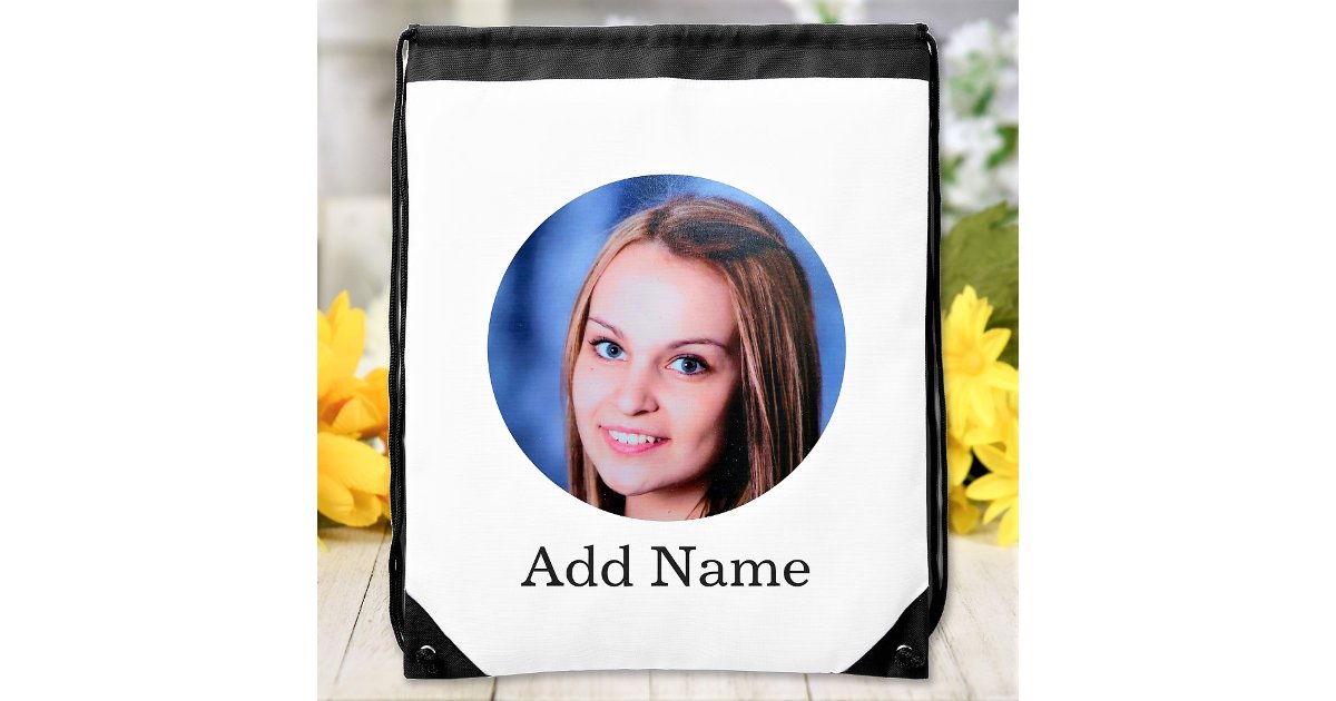 Custom Photo Name Text Personalized Drawstring Bag | Zazzle