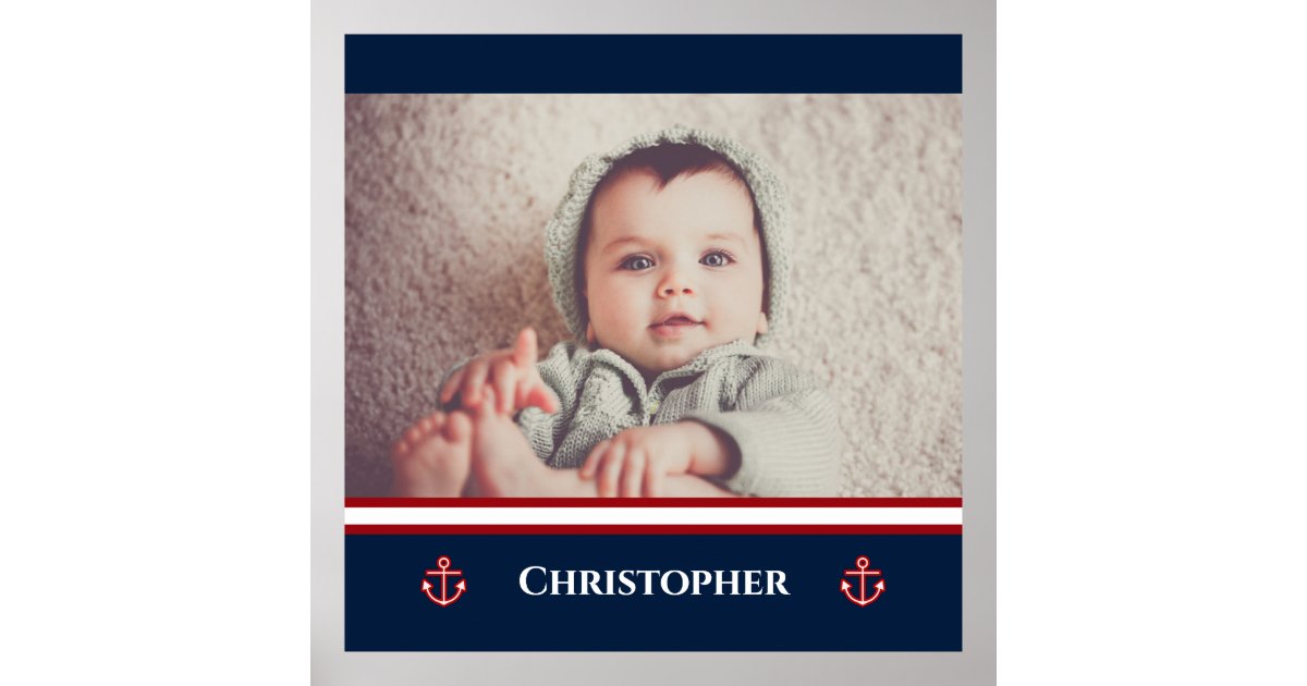 Custom Photo Nautical Marine Navy Blue Red White Poster | Zazzle
