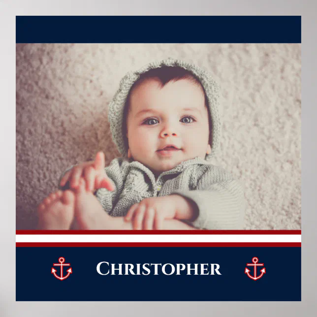 Custom Photo Nautical Marine Navy Blue Red White Poster | Zazzle
