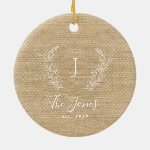 Custom photo newlyweds name monogram elegant ceramic ornament | Zazzle