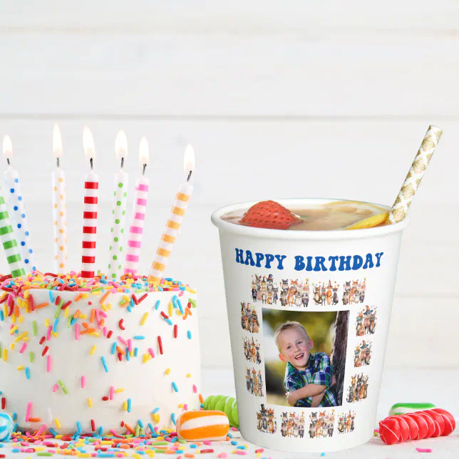 Custom Photo Party Animals Theme Kids Birthday Paper Cups | Zazzle