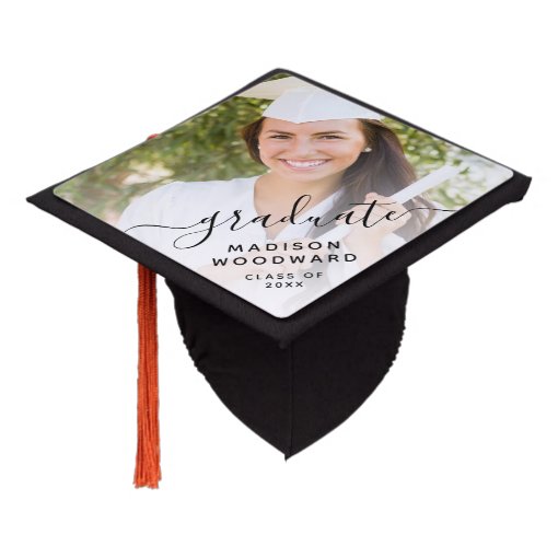 Custom Photo Personalized Black Script Graduation Graduation Cap Topper ...