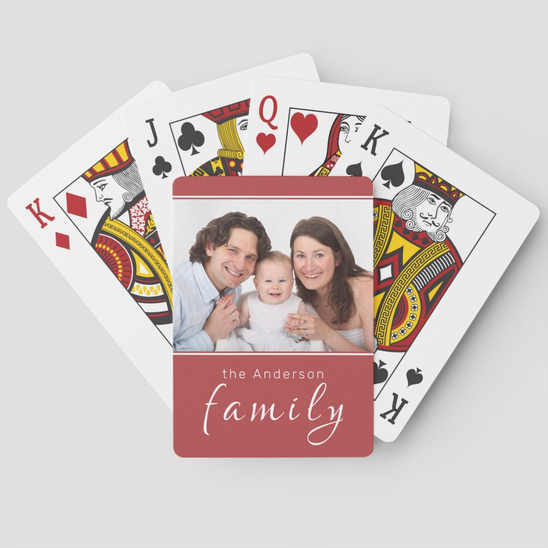 Custom Photo Personalized Name Red Playing Cards | Zazzle