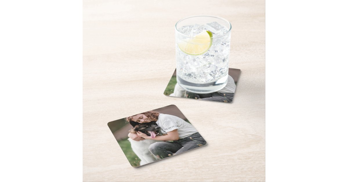 Custom Photo Personalized Square Paper Coaster | Zazzle