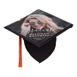 Custom Photo Personalized White Script Graduation Cap Topper | Zazzle