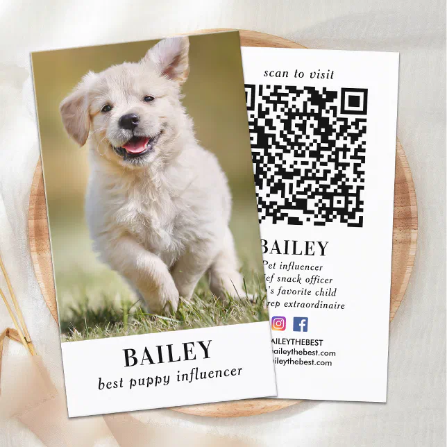 Custom Photo Pet Puppy Dog QR Code Social Media Business Card | Zazzle