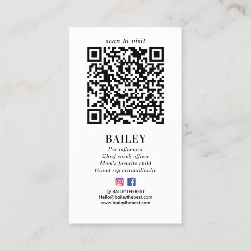 Custom Photo Pet Puppy Dog Social Media QR Code Business Card | Zazzle