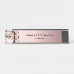 Custom photo pink metal monogram modern desk name plate | Zazzle