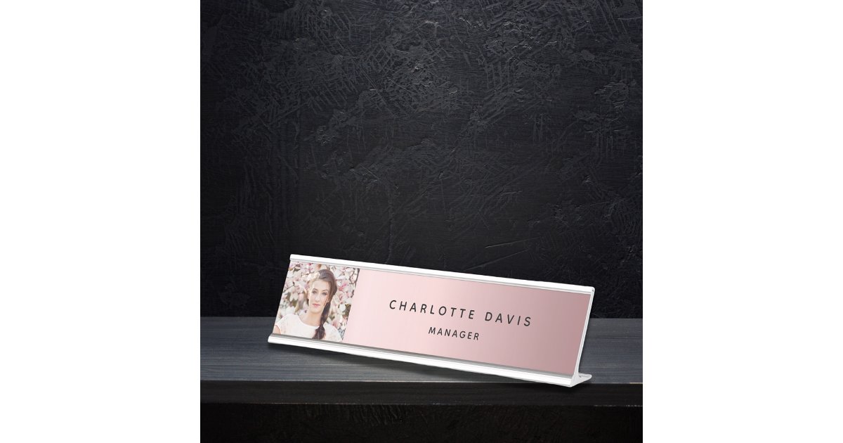 Custom photo pink metal monogram modern desk name plate | Zazzle