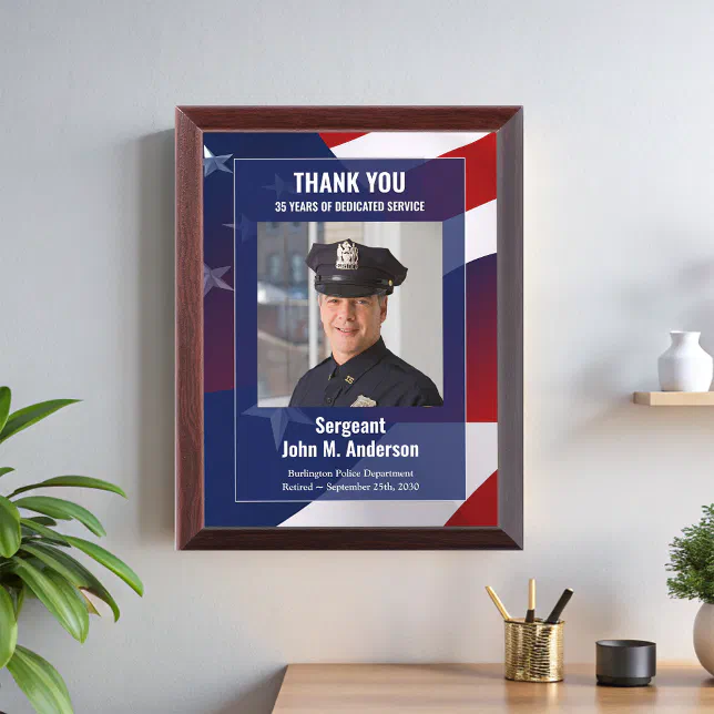 Custom Photo Police Officer Retirement Thank You Award Plaque | Zazzle