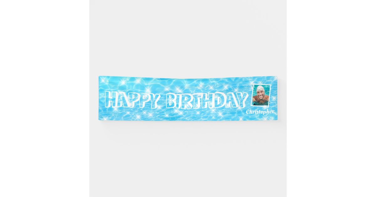Custom photo Pool birthday party Pool water ripple Banner | Zazzle