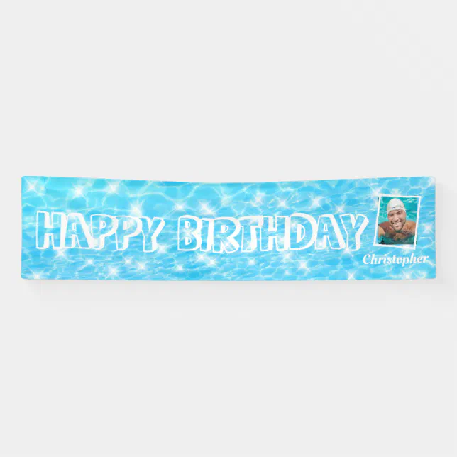 Custom photo Pool birthday party Pool water ripple Banner | Zazzle