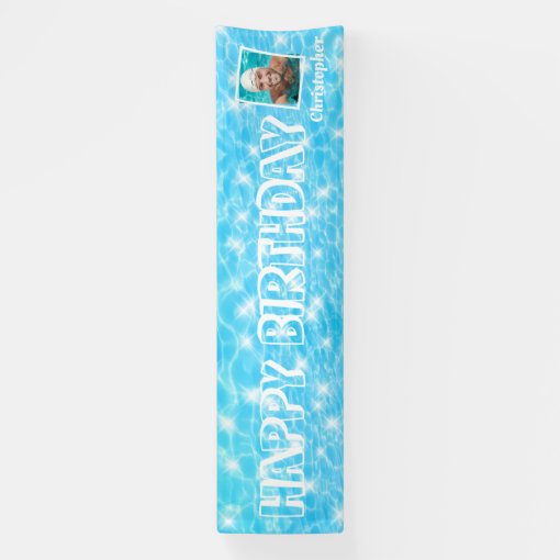 Custom photo Pool birthday party Pool water ripple Banner | Zazzle