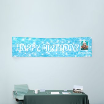 Custom photo Pool birthday party Pool water ripple Banner | Zazzle