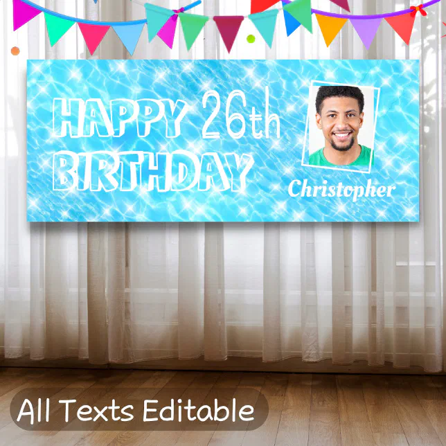 Custom photo Pool birthday party pool water ripple Banner | Zazzle