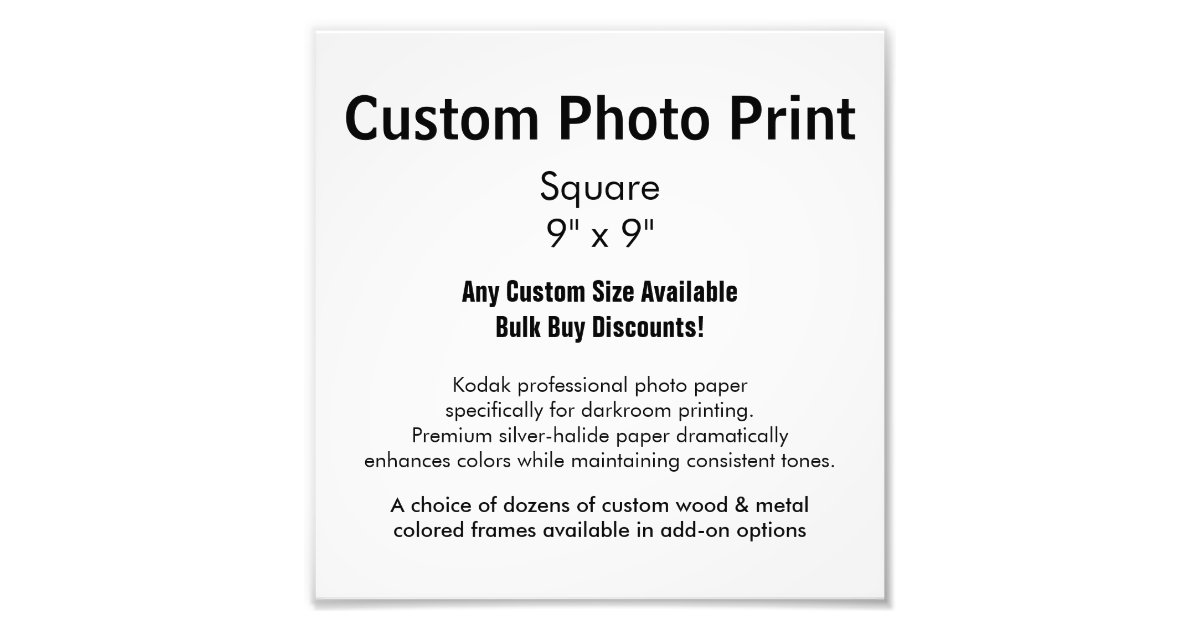 Custom Photo Print - Square 9" x 9" | Zazzle