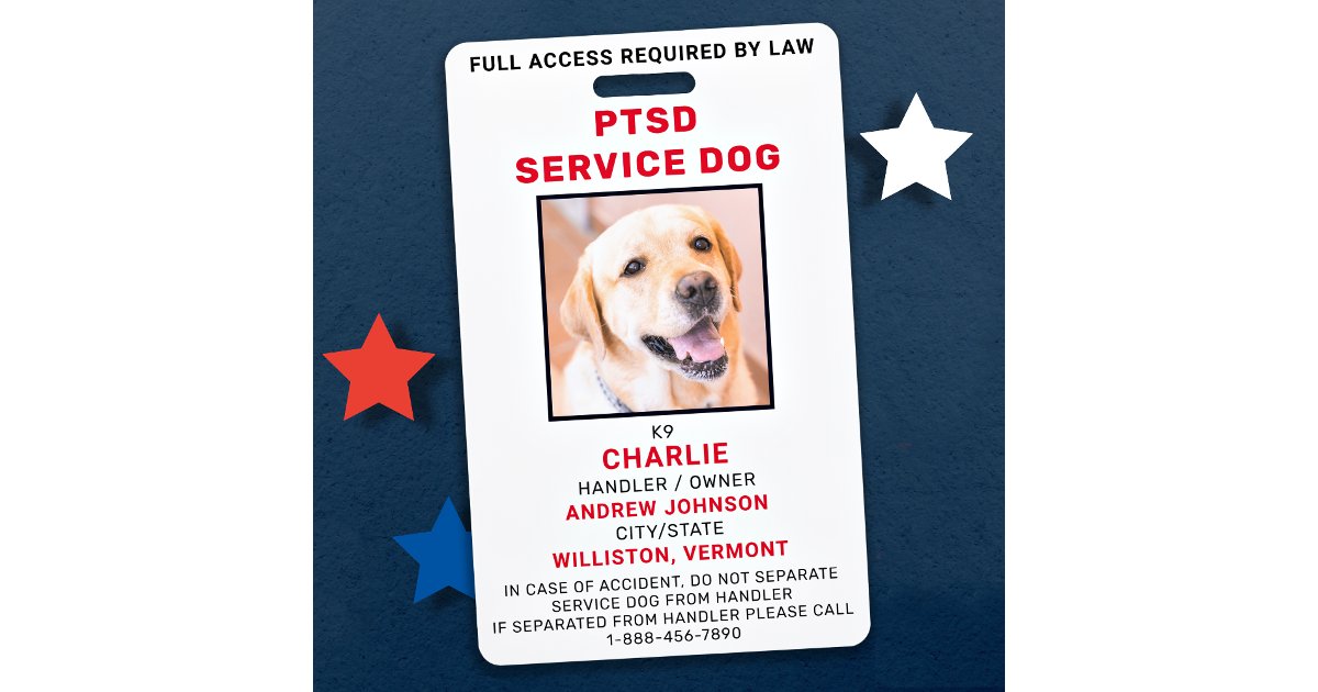 Custom Photo PTSD Service Dog ID Badge | Zazzle