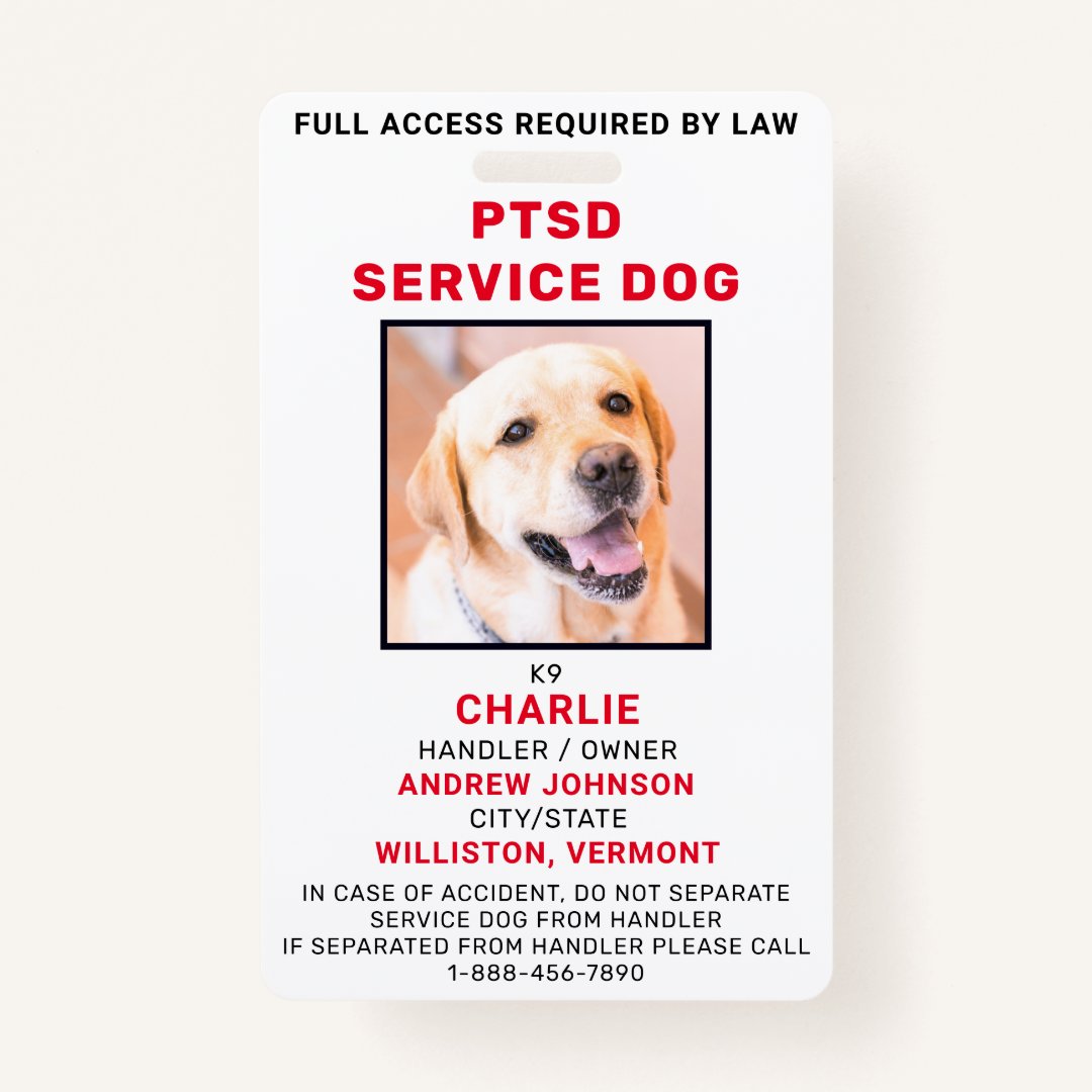 Custom Photo PTSD Service Dog ID Badge | Zazzle