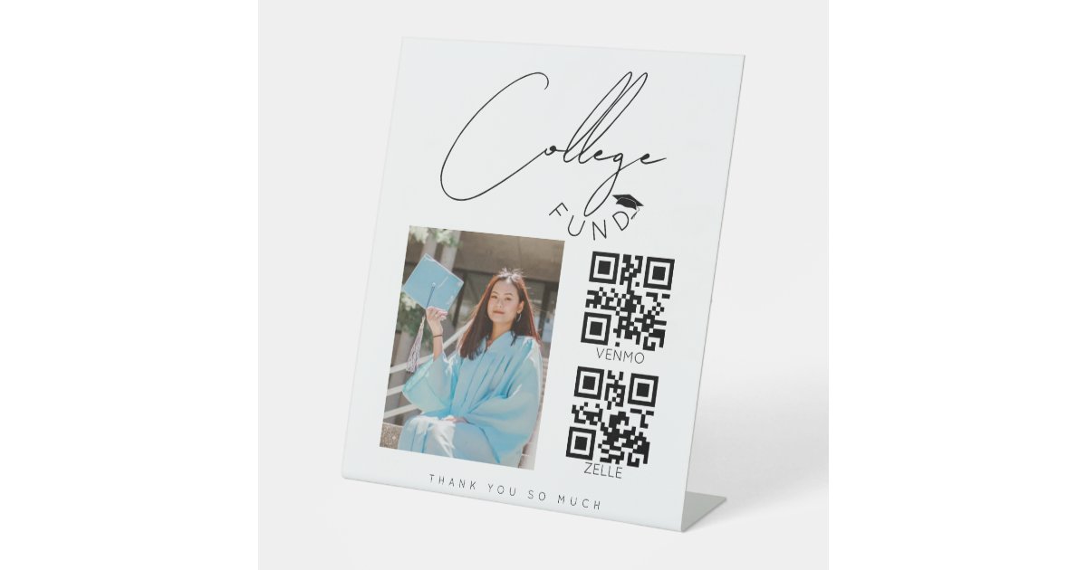 Custom photo qr code college graduation fund sign | Zazzle