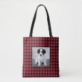 Custom Photo Red Black Buffalo Check Pattern Tote Bag | Zazzle