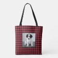 Custom Photo Red Black Buffalo Check Pattern Tote Bag | Zazzle