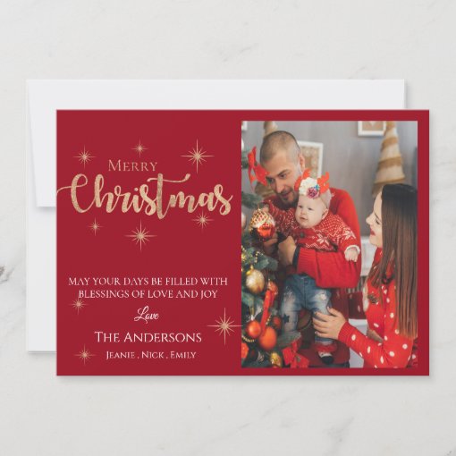 Custom Photo |Red | Merry Christmas | Holiday Card | Zazzle