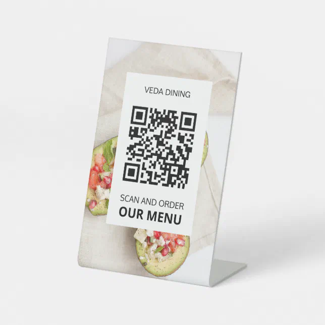 custom Photo Restaurant Scan QR Code Menu Pedestal Sign | Zazzle
