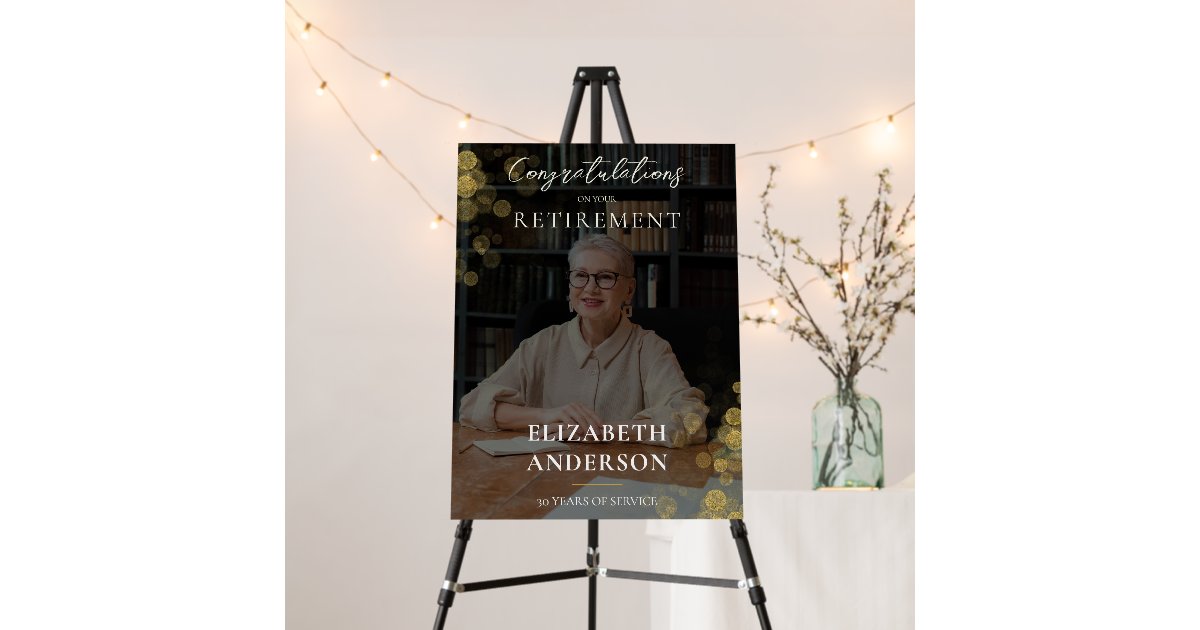 Custom Photo Retirement Party Gold Confetti Foam Board | Zazzle