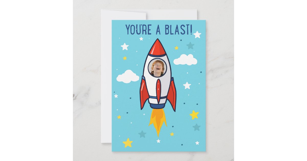 Custom Photo Rocket You're a blast Birthday Card | Zazzle