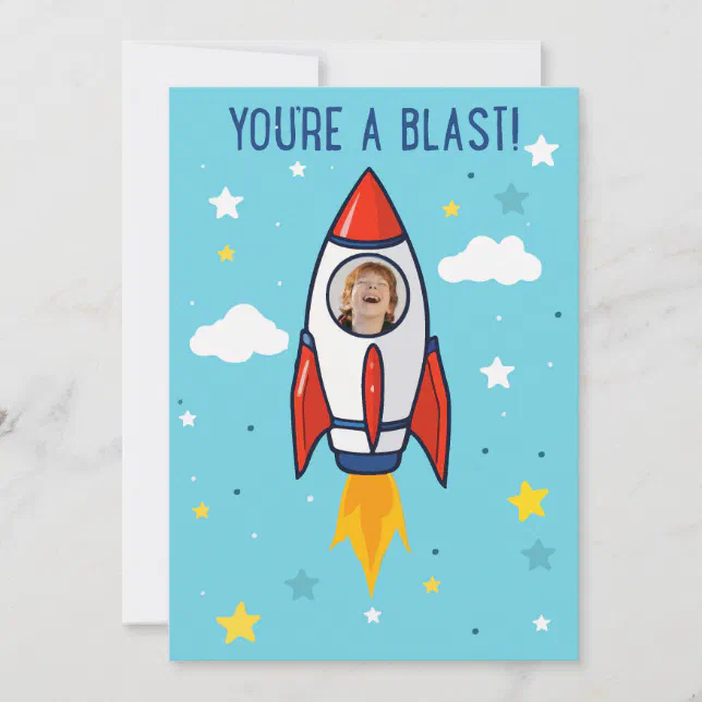 Custom Photo Rocket You're a blast Birthday Card | Zazzle