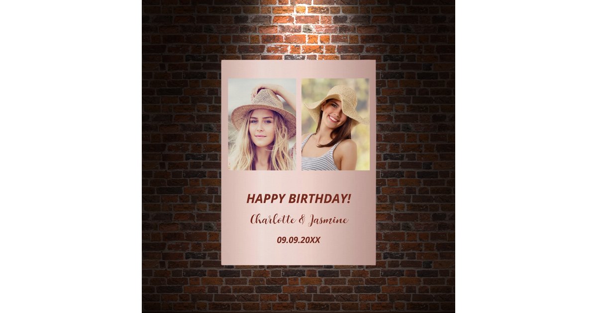 Custom photo rose gold friends birthday poster | Zazzle